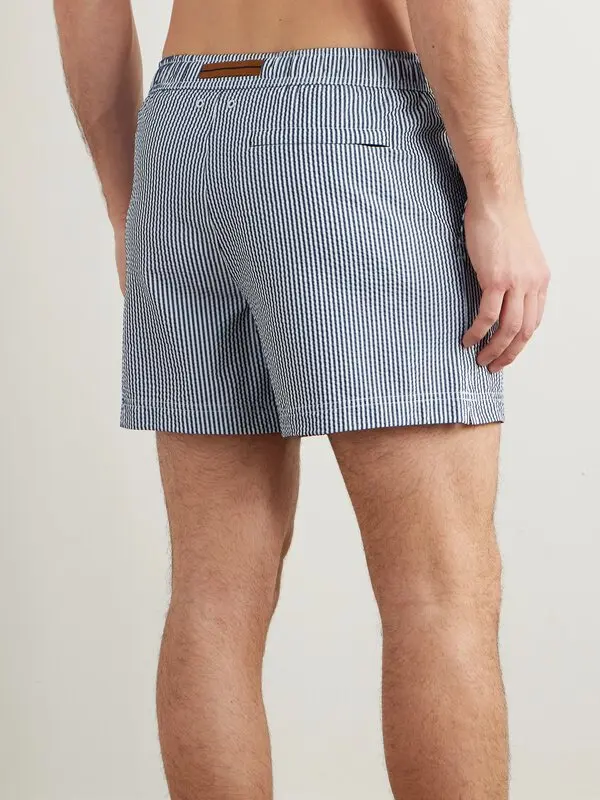 Zegna Straight-leg Mid-length Striped Seersucker Shorts - Blue