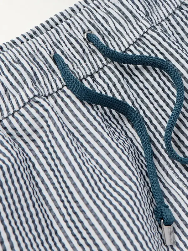Zegna Straight-leg Mid-length Striped Seersucker Shorts - Blue
