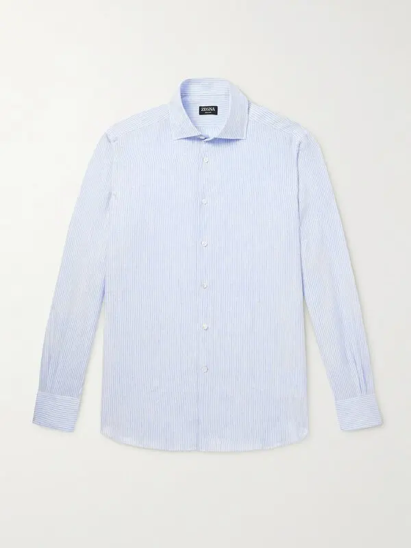 Zegna Oasi Striped Linen Shirt - Blue
