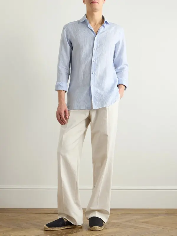 Zegna Oasi Striped Linen Shirt - Blue