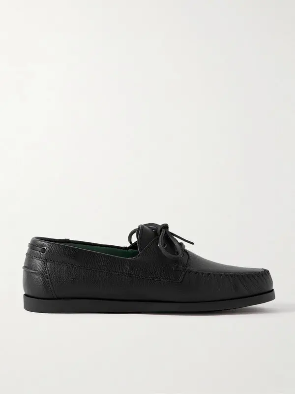 VINNY'S Boatman Full-grain Leather Boat Shoes - Black