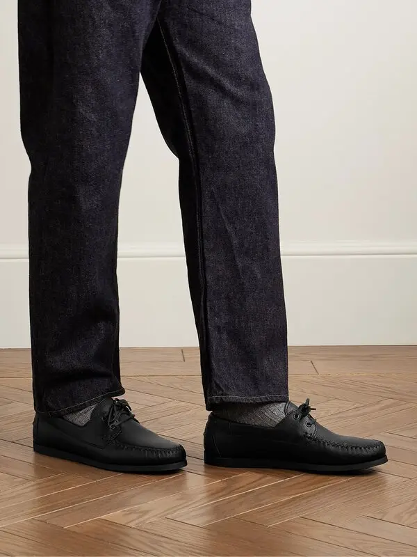 VINNY'S Boatman Full-grain Leather Boat Shoes - Black