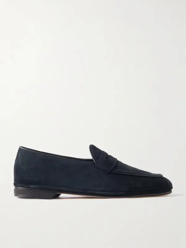 Rubinacci Leather-trimmed Suede Penny Loafers - Blue
