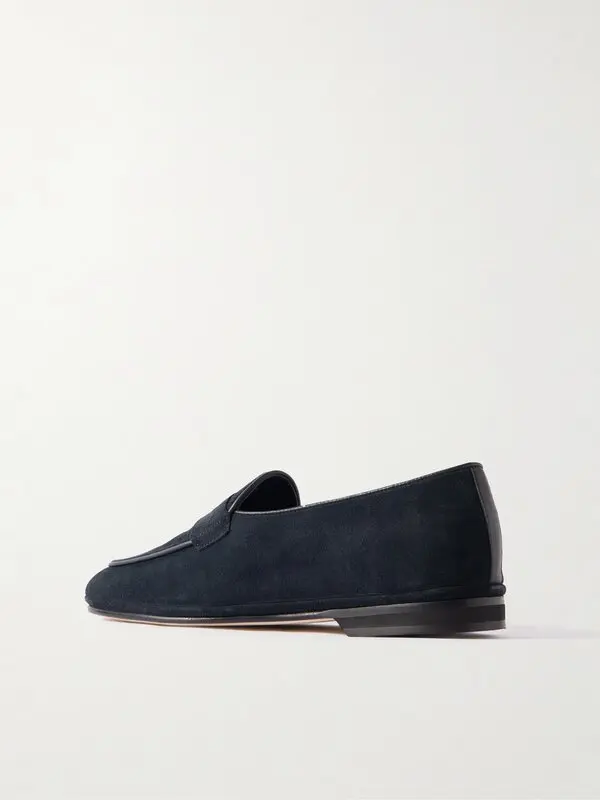 Rubinacci Leather-trimmed Suede Penny Loafers - Blue