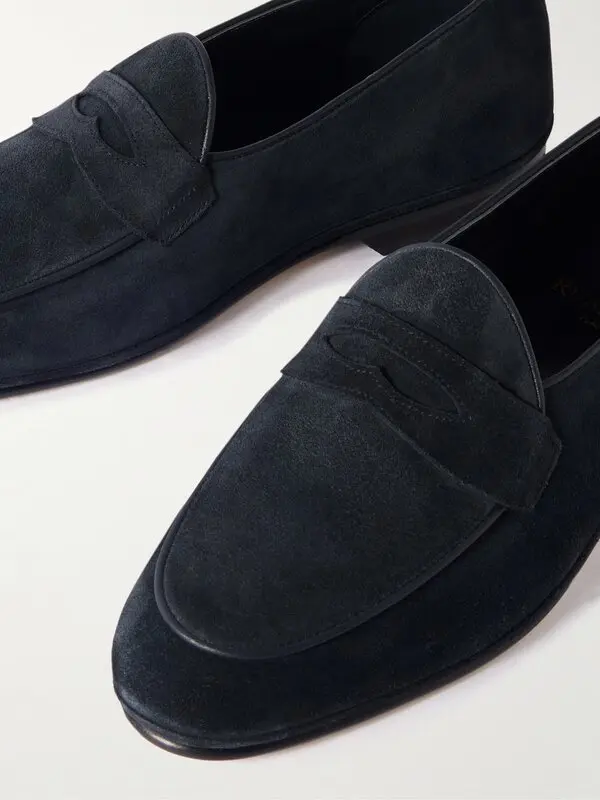 Rubinacci Leather-trimmed Suede Penny Loafers - Blue