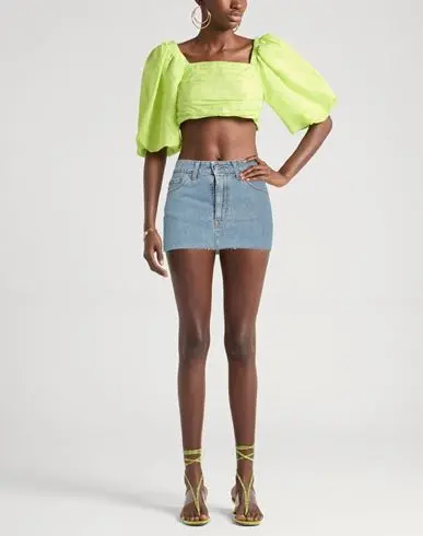 VICOLO Flared Denim Skirt With Leather Trims