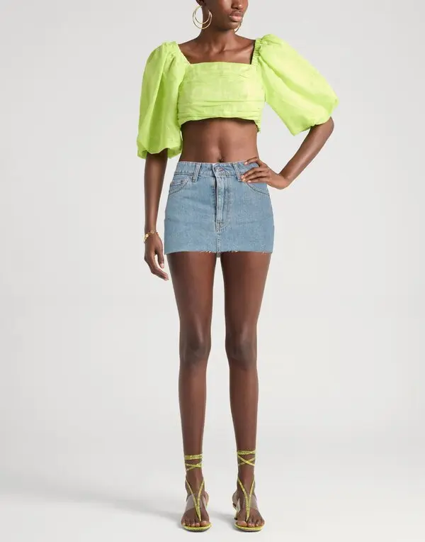 VICOLO Flared Denim Skirt With Leather Trims