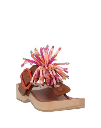 Emilio Pucci Leather Thong Sandals With Appliqués And Buckle - Brown