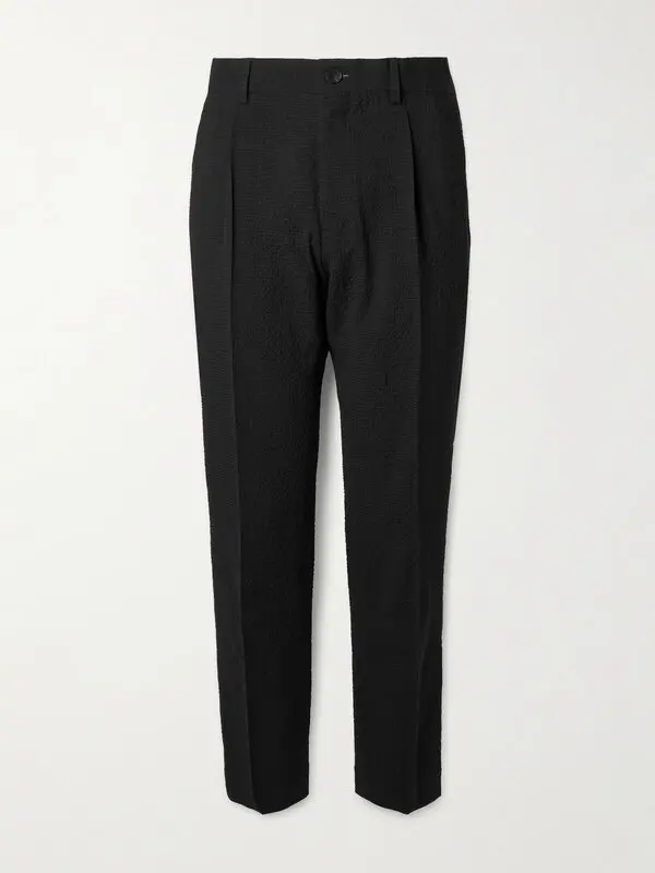 Mr P. Daniel Tapered Pleated Wool-blend Seersucker Suit Trousers - Black