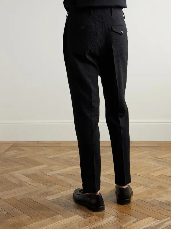 Mr P. Daniel Tapered Pleated Wool-blend Seersucker Suit Trousers - Black