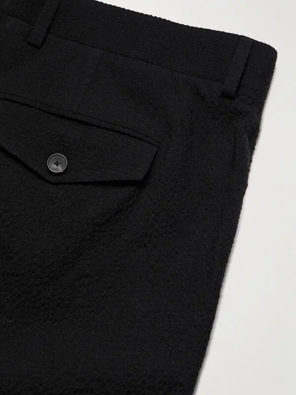Mr P. Daniel Tapered Pleated Wool-blend Seersucker Suit Trousers - Black