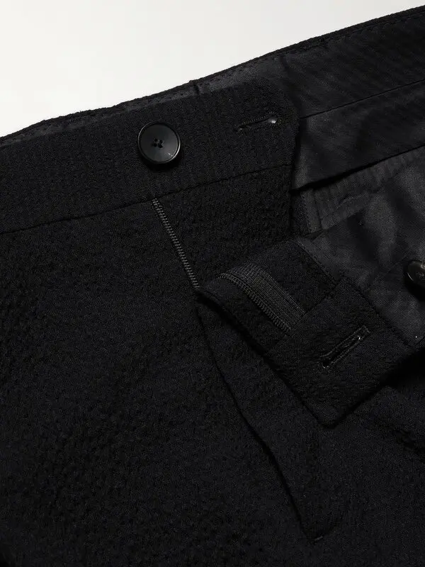 Mr P. Daniel Tapered Pleated Wool-blend Seersucker Suit Trousers - Black