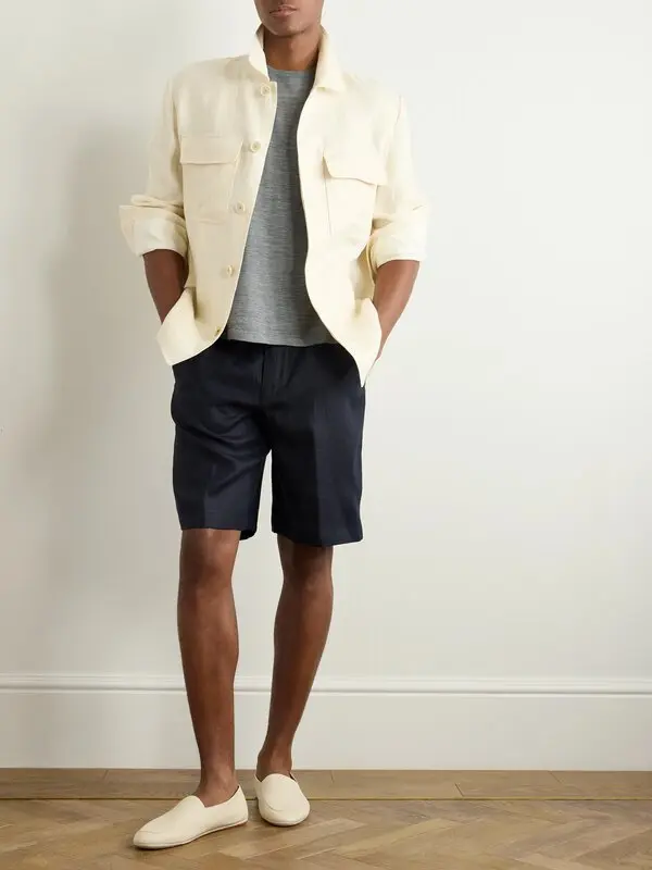 Loro Piana Straight-leg Linen Shorts - Blue
