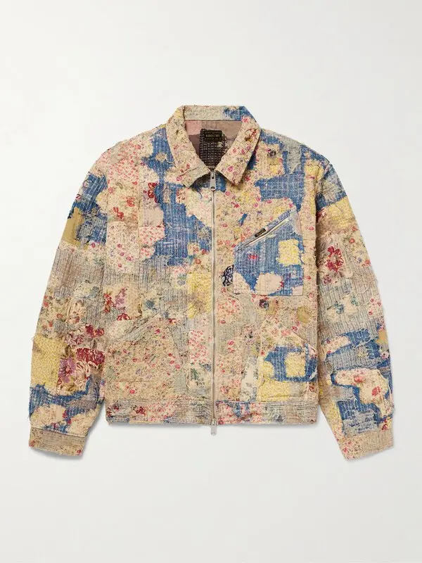 Kapital Boro Distressed Patchwork Zip-up Jacket - Neutrals