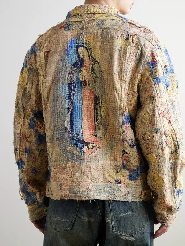 Kapital Boro Distressed Patchwork Zip-up Jacket - Neutrals