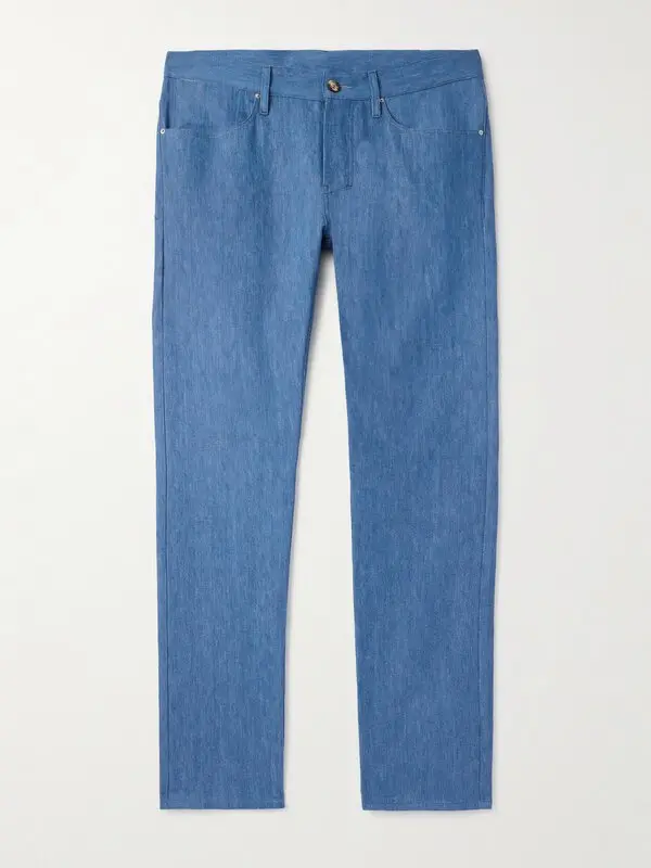 Gabriela Hearst Slim-fit Cotton And Linen-blend Trousers - Blue