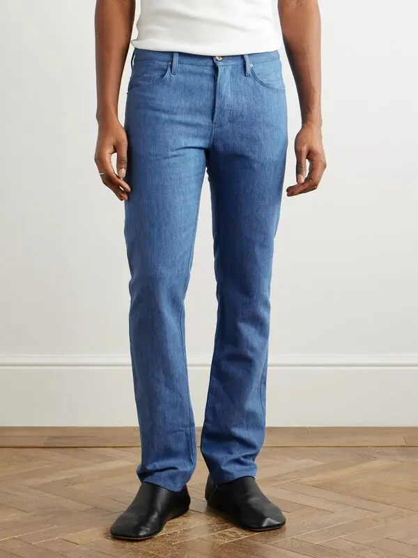 Gabriela Hearst Slim-fit Cotton And Linen-blend Trousers - Blue