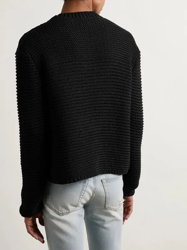 Alexander McQueen Cropped Ribbed Logo-jacquard Cotton Sweater - Black