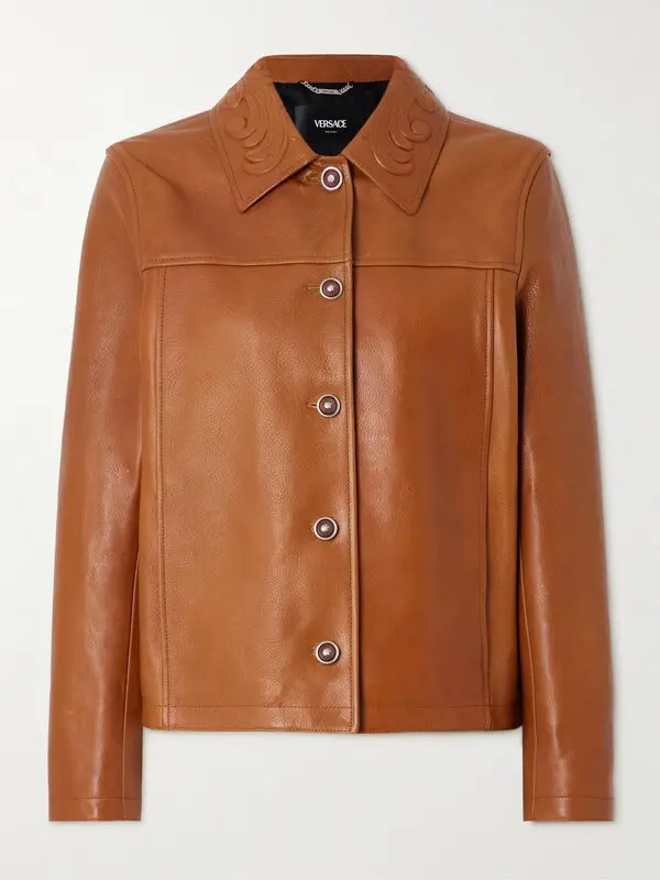 Versace Debossed Paneled Textured-leather Jacket