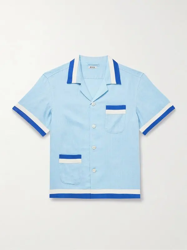 BODE Seedling Stripe Camp-collar Appliquéd Linen Shirt