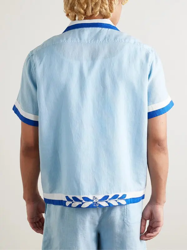 BODE Seedling Stripe Camp-collar Appliquéd Linen Shirt