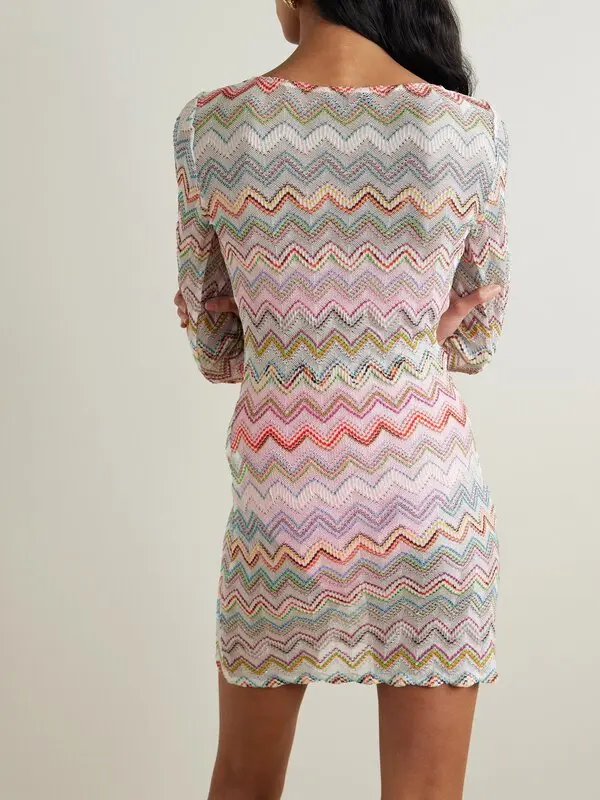 knee length dresses for ladies Missoni Embellished Metallic Crochet-Knit Mini Dress – Runway Catalog