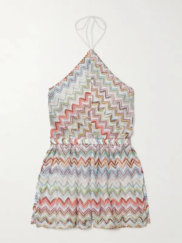 Missoni Metallic Crochet-knit Halterneck Playsuit - Multi