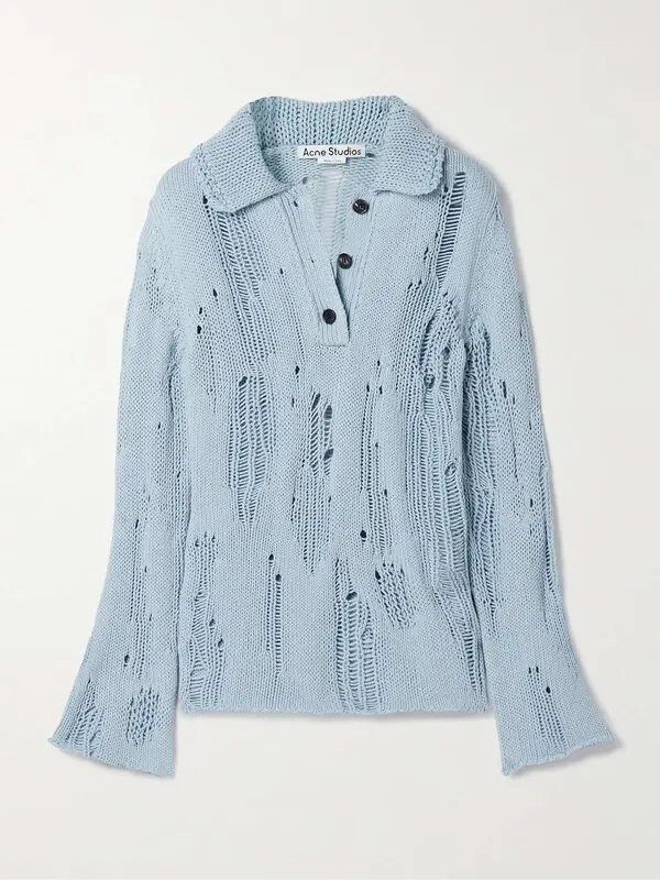Acne Studios Distressed Organic Cotton And Wool-blend Sweater - Blue