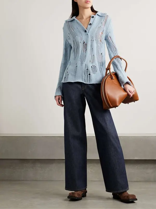 Acne Studios Distressed Organic Cotton And Wool-blend Sweater - Blue