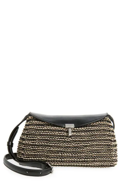 TOTEME T-lock Top Handle Woven Leather Clutch - Black/sand