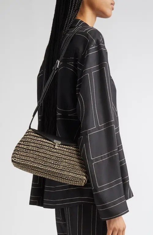 TOTEME T-lock Top Handle Woven Leather Clutch - Black/sand