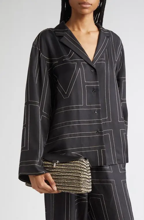 TOTEME T-lock Top Handle Woven Leather Clutch - Black/sand
