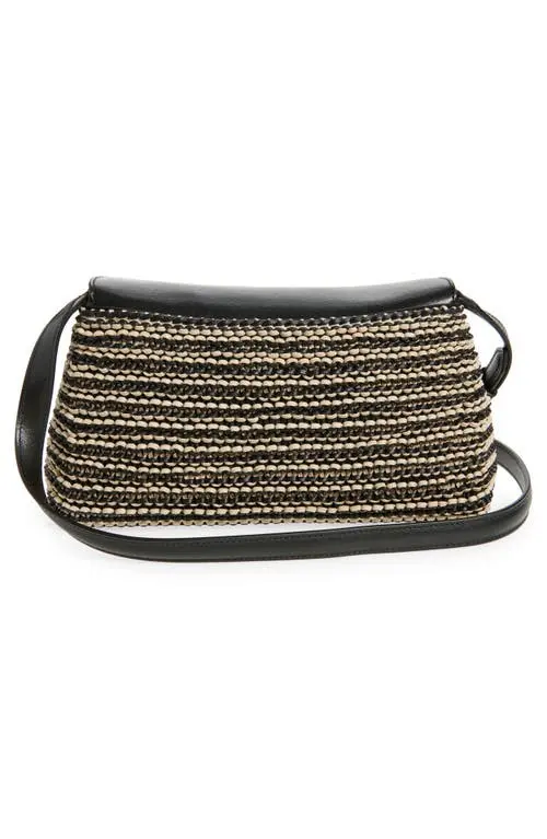 TOTEME T-lock Top Handle Woven Leather Clutch - Black/sand