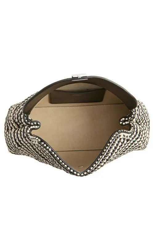 TOTEME T-lock Top Handle Woven Leather Clutch - Black/sand