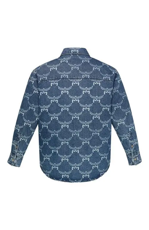 Mcm Lauretos Monogram Denim Shirt - Indigo