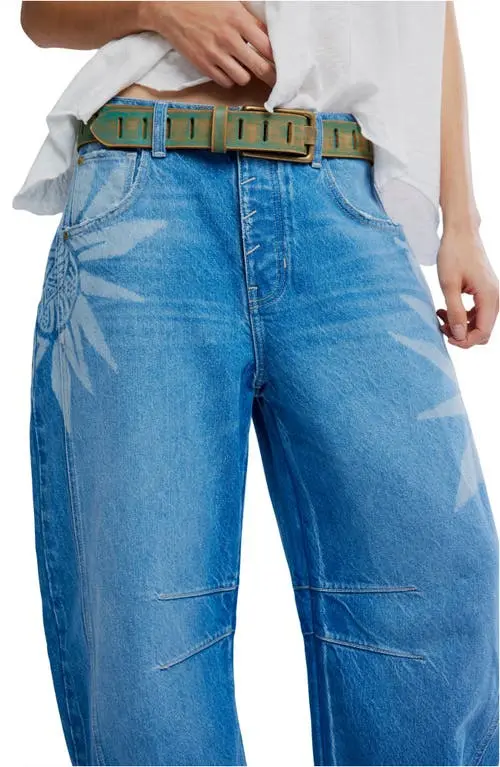 Free People Floral Print Barrel Jeans - Sun Fade Laser - Fad