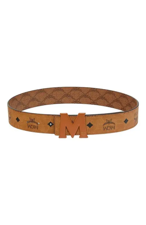 Mcm Claus Reversible Monogram Belt - Cognac