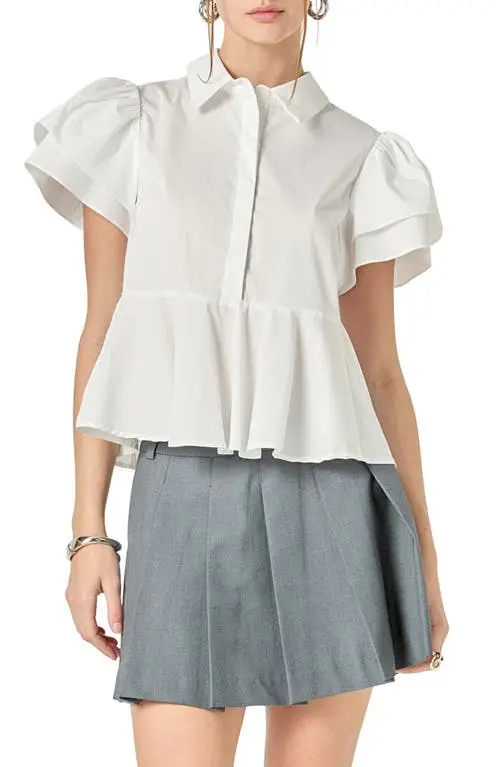English Factory Woven Peplum Shirt