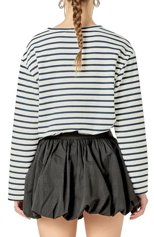 English Factory Heart Embroidered Stripe Cotton Top