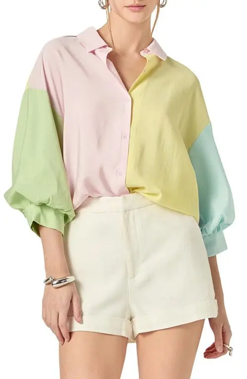 English Factory Colorblock Button-up Shirt - Pink Multi