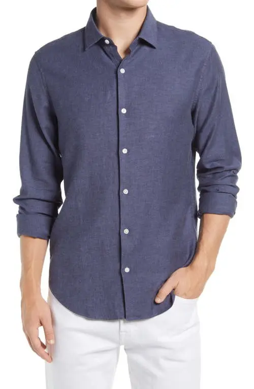 Bonobos Slim Fit Stretch Linen & Cotton Button-up Shirt - Navy Herringbone