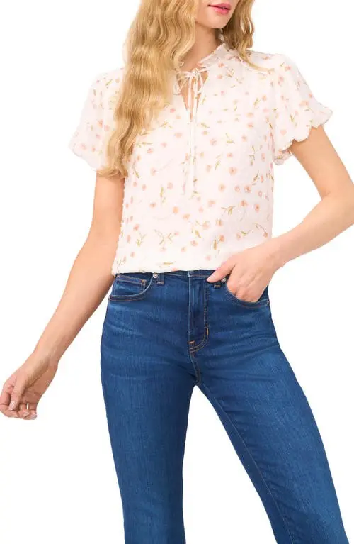 CECE DUPRAZ Floral Clip Dot Blouse With Bubble Sleeves