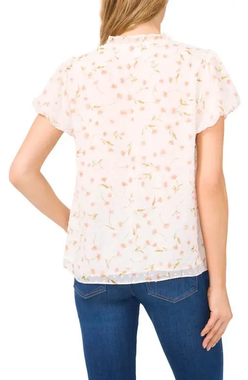 CECE DUPRAZ Floral Clip Dot Blouse With Bubble Sleeves