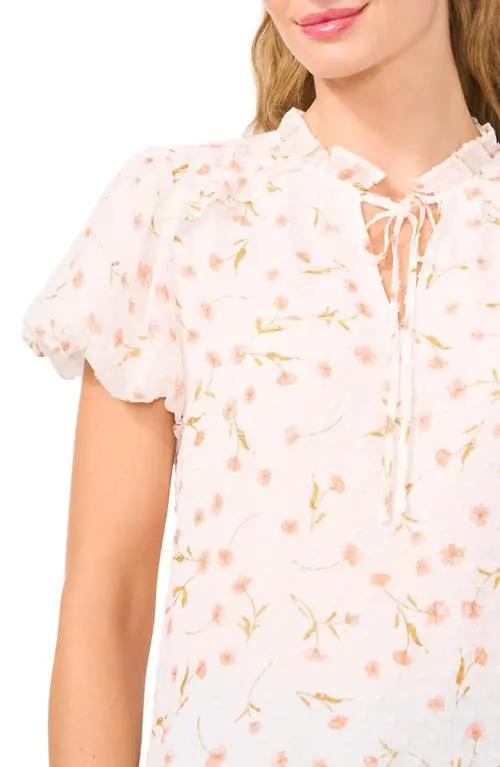CECE DUPRAZ Floral Clip Dot Blouse With Bubble Sleeves
