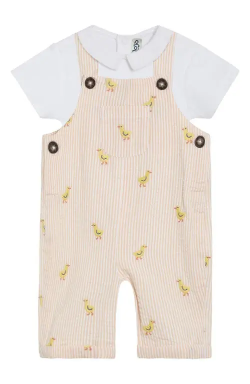 JOJO MAMAN BEBE Cotton Bodysuit & Chick Embroidered Seersucker Overalls Set - Yellow