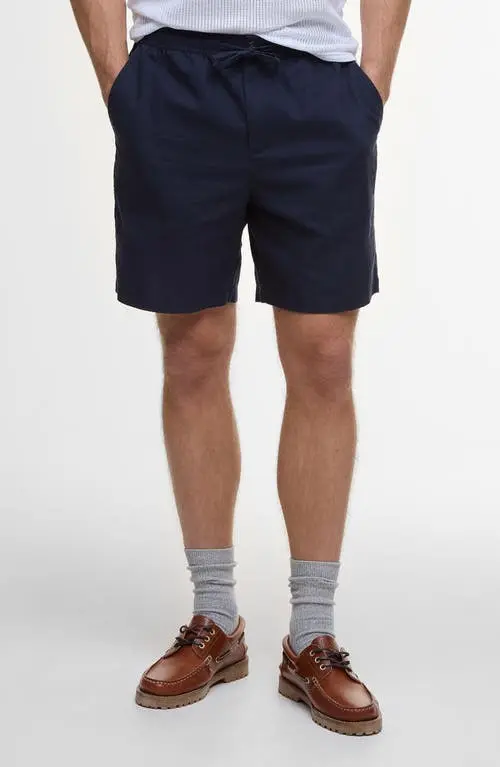 Barbour Relaxed Fit Linen & Cotton Drawstring Shorts - Navy