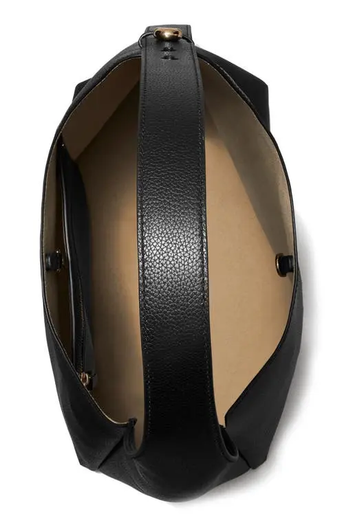 Tory Burch Pebbled Leather Hobo Bag - Black