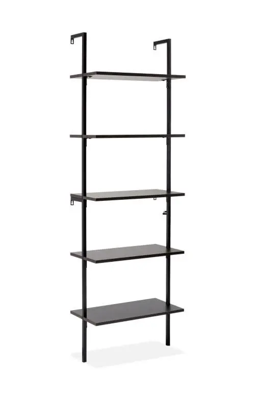 HAPPIMESS Madera Classic Industrial Shelf Wood Wall-mounted Open Ladder Bookcase With Metal Frame - Black/black