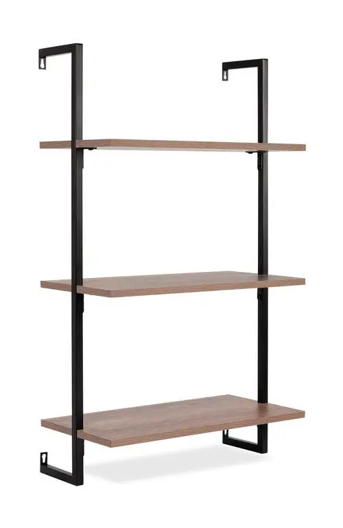 HAPPIMESS Madera Classic Industrial Shelf Wood Wall-mounted Open Ladder Bookcase With Metal Frame - Brown