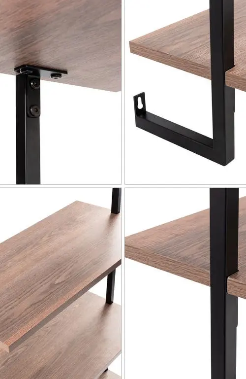 HAPPIMESS Madera Classic Industrial Shelf Wood Wall-mounted Open Ladder Bookcase With Metal Frame